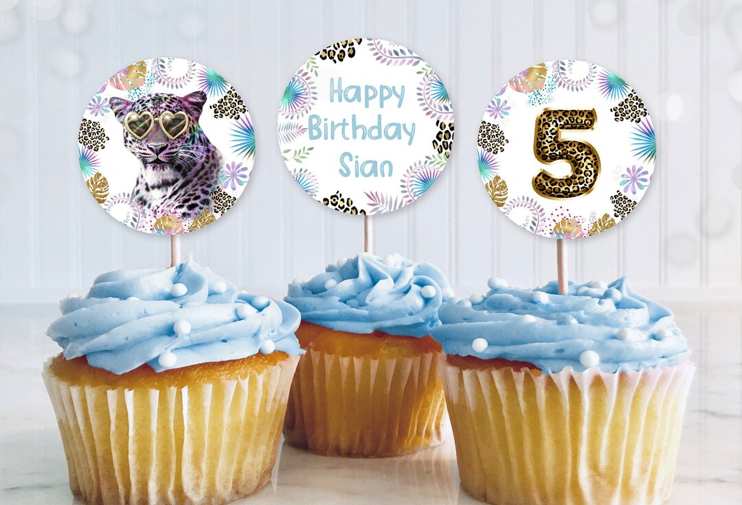 Editable Wild Animal Cake Topper Cake Decor Leopard Animal Print Party ...