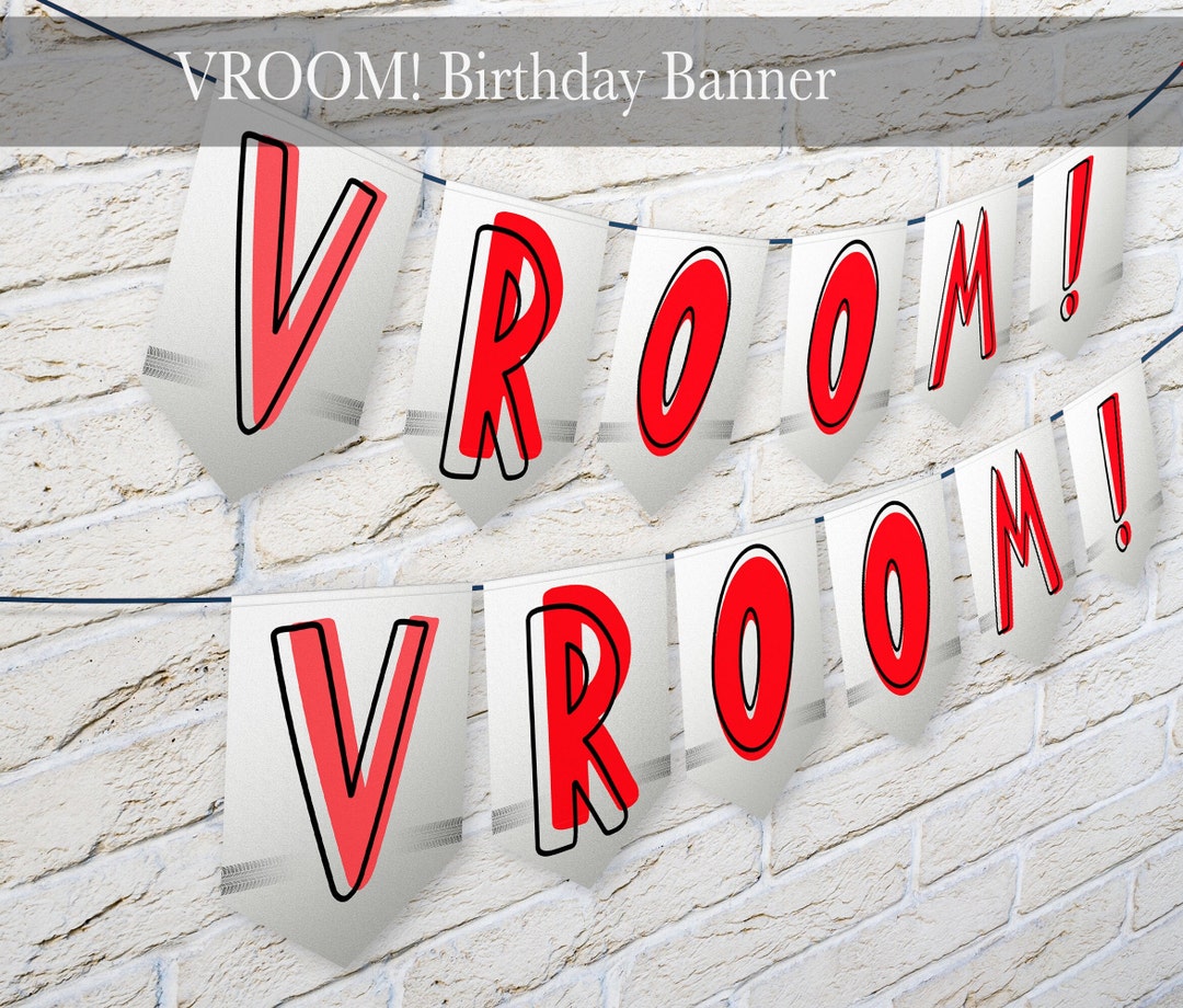 Printable VROOM Happy Birthday Banner Printable Bunting Race Car Party ...