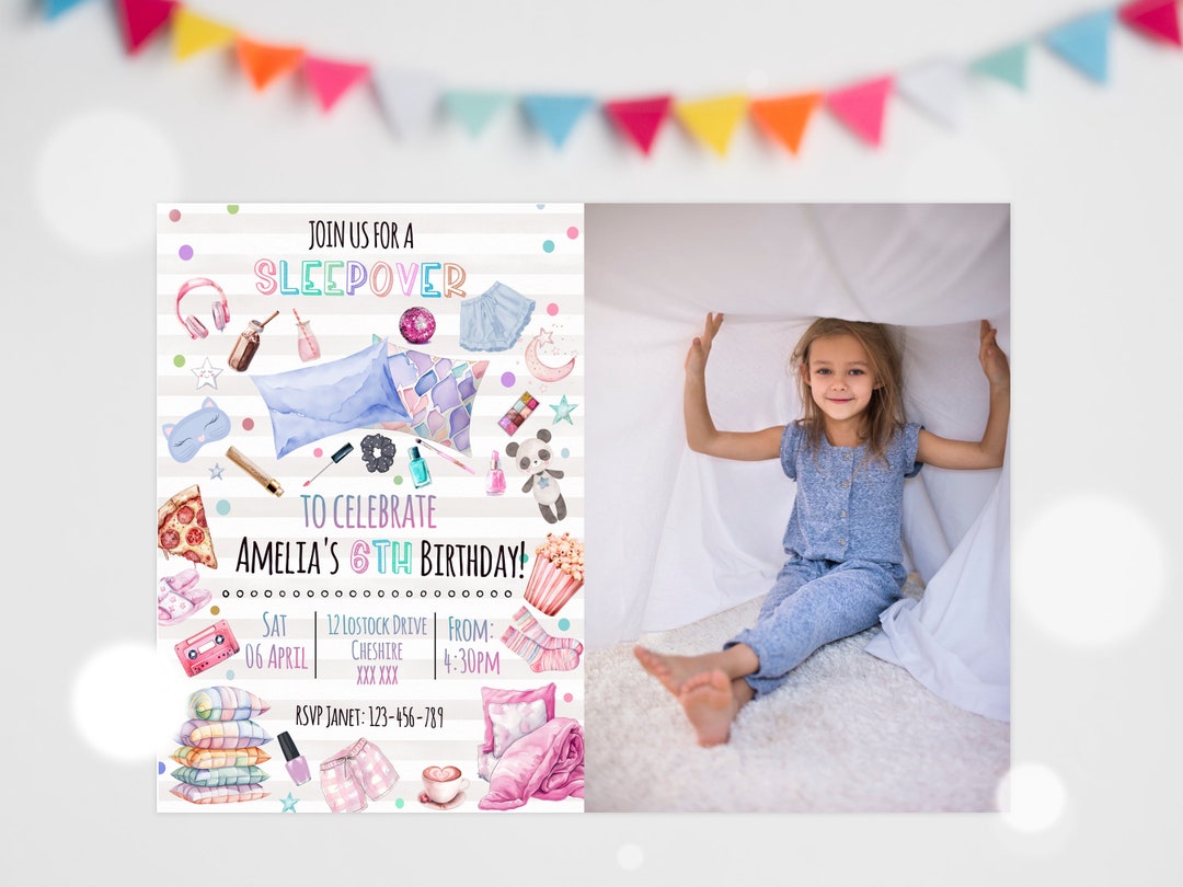 Editable Pyjama Party Invitation, Girls Slumber Party Birthday Invite ...