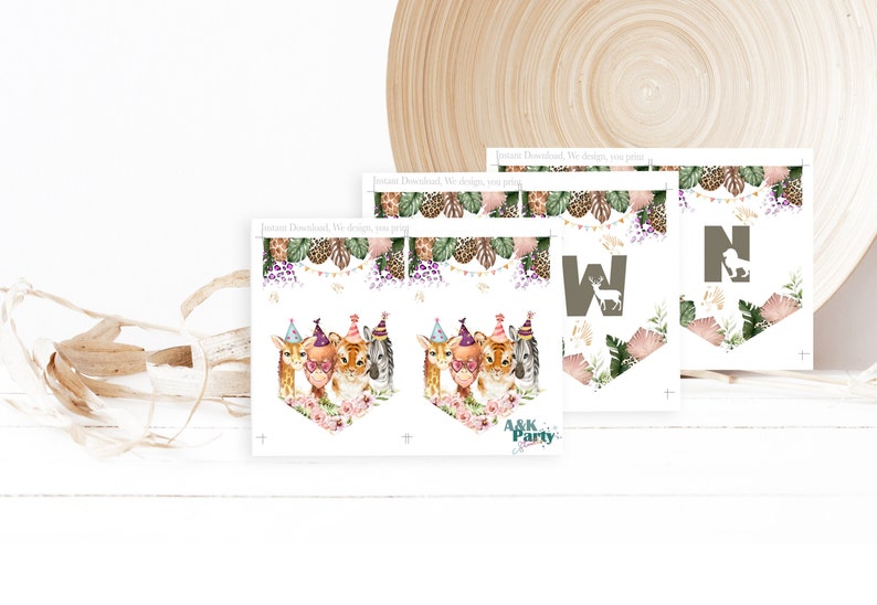 Wild One Happy Birthday Banner Printable Bunting Jungle Animals Party ...