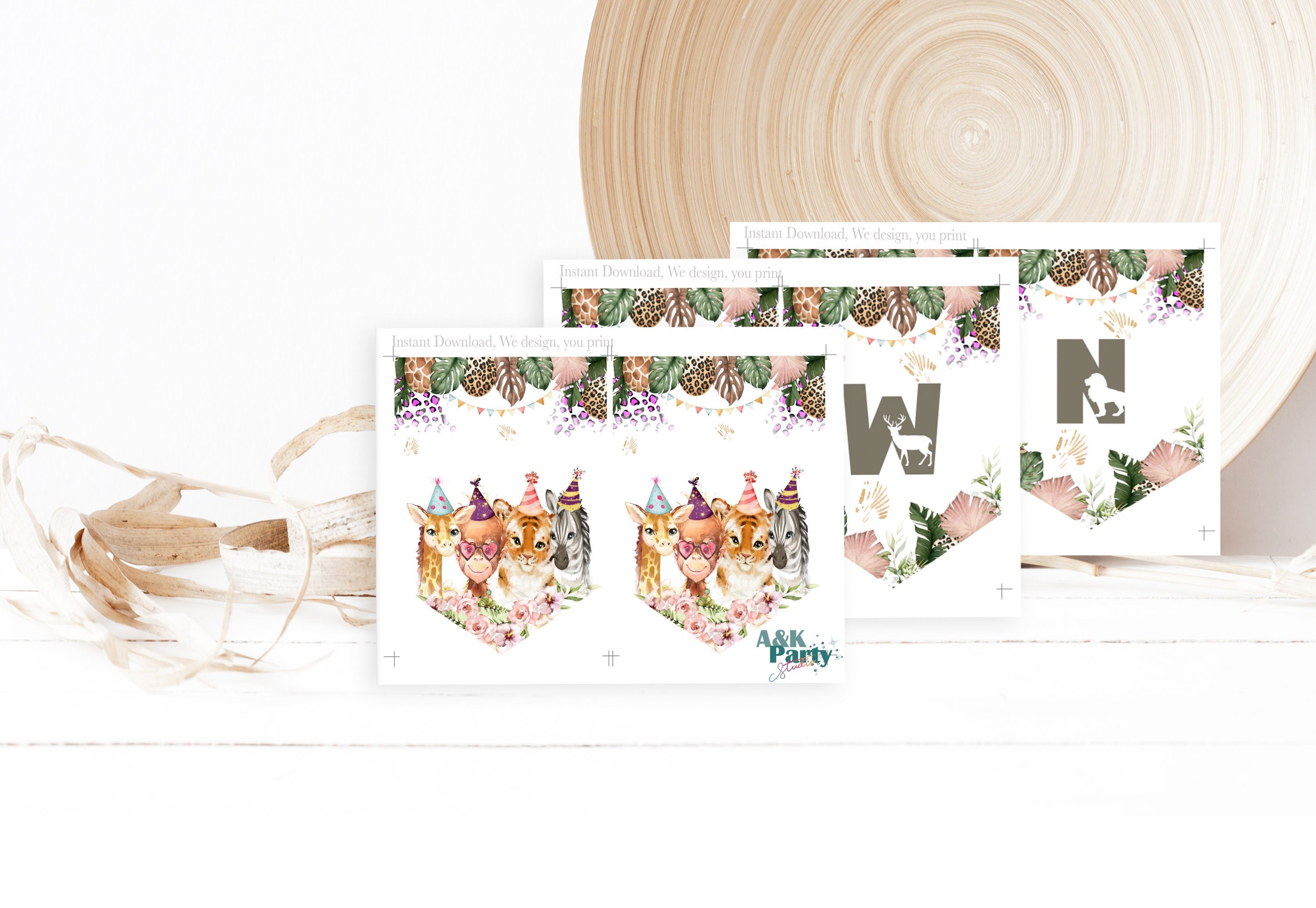 Wild One Happy Birthday Banner Printable Bunting Jungle Animals Party ...