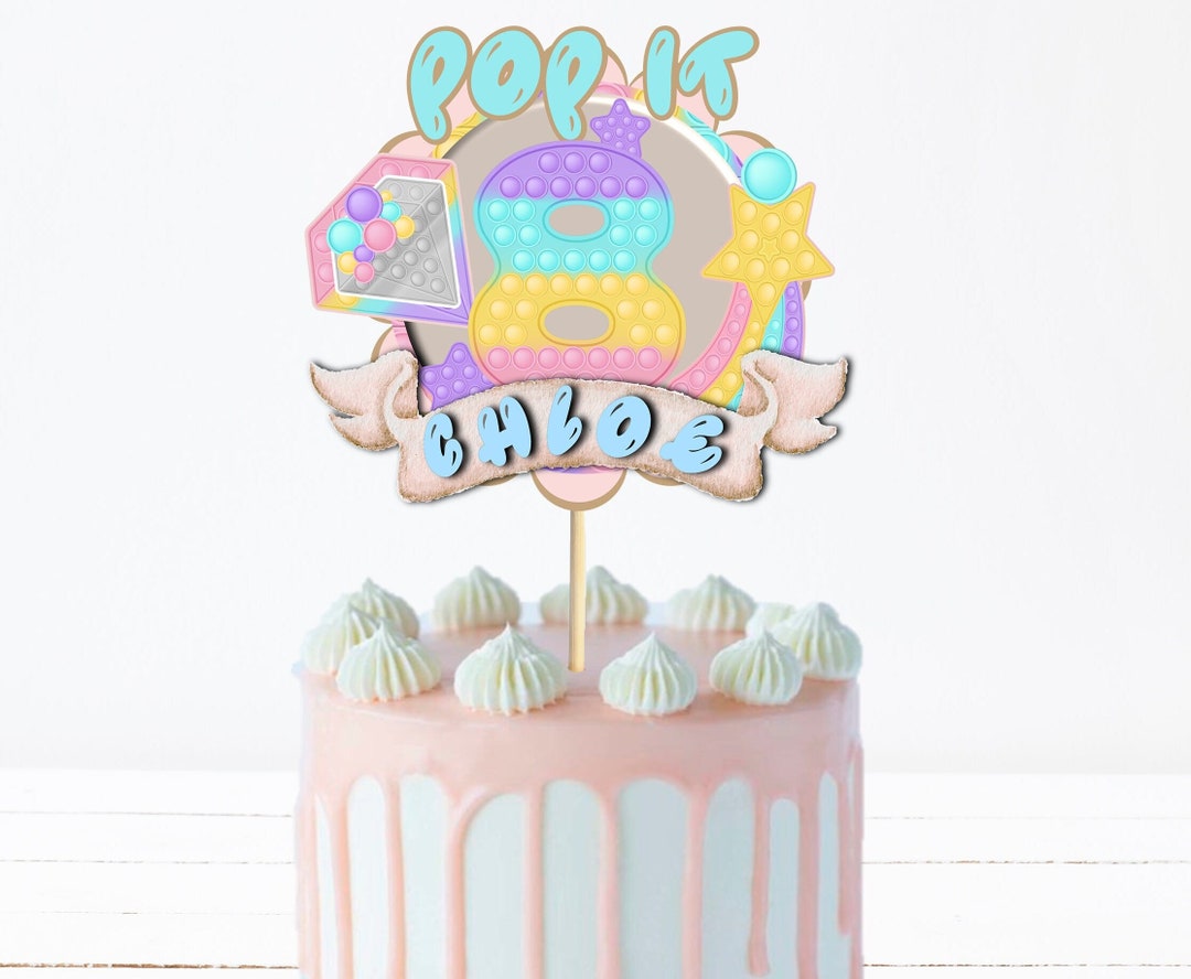 Editable Pop It Birthday Cake Topper, Rainbow Cake Decor, Centrepiece ...