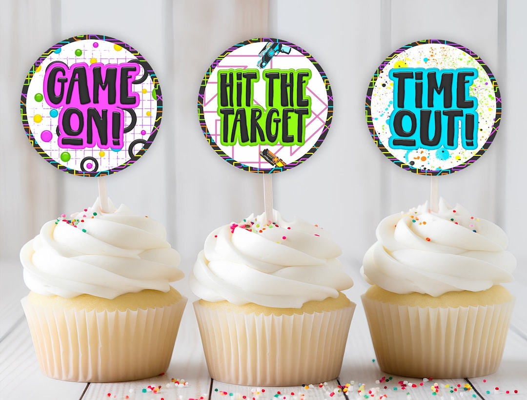 Printable Laser Tag Cake Toppers, Boys Birthday Party Favors Cupcake ...