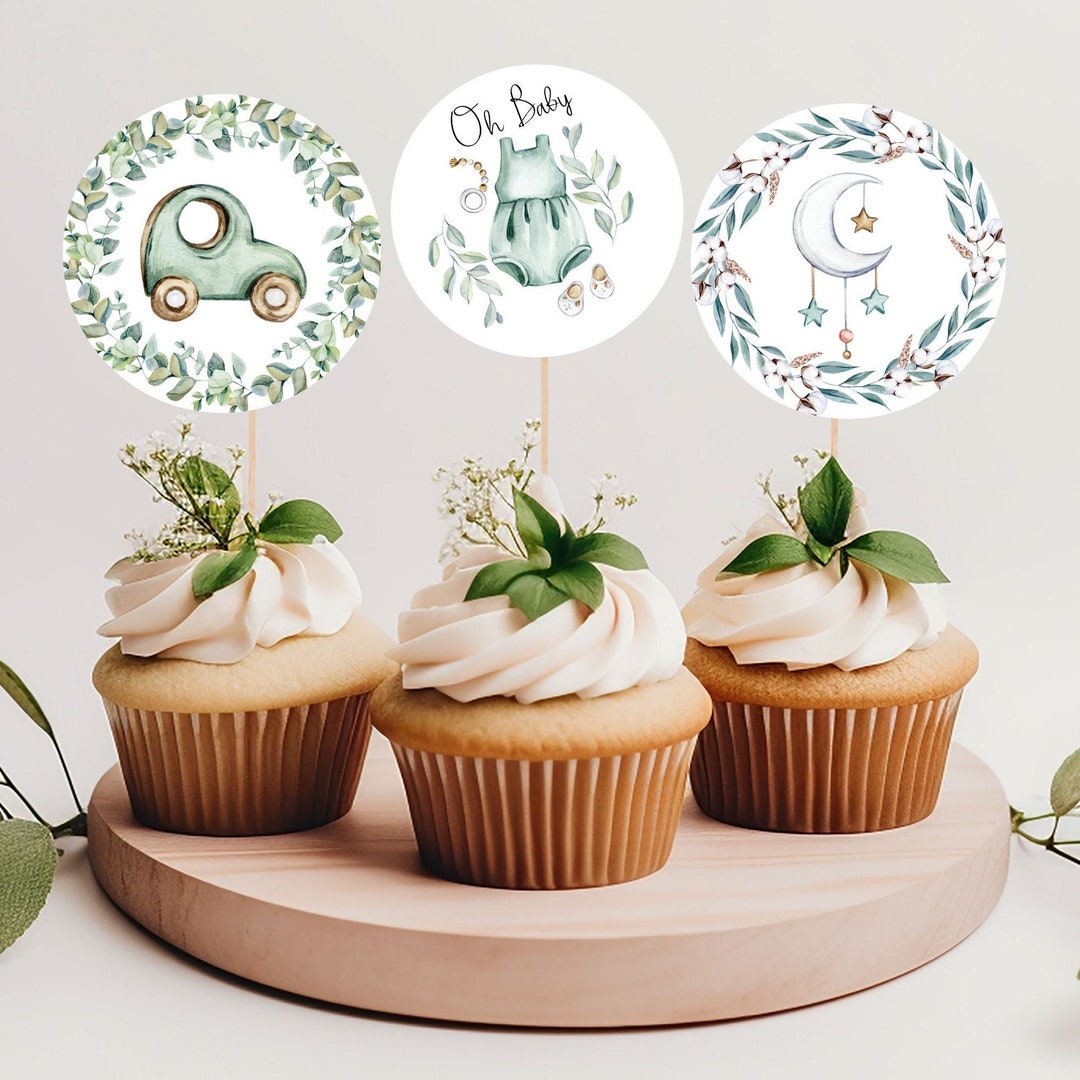 Printable Oh Baby Cake Toppers, Neutral, Green, Gender Neutral, Baby ...