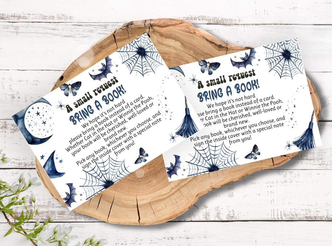 Editable Bring a Book Card Baby Shower Request Card Girl Halloween Book ...