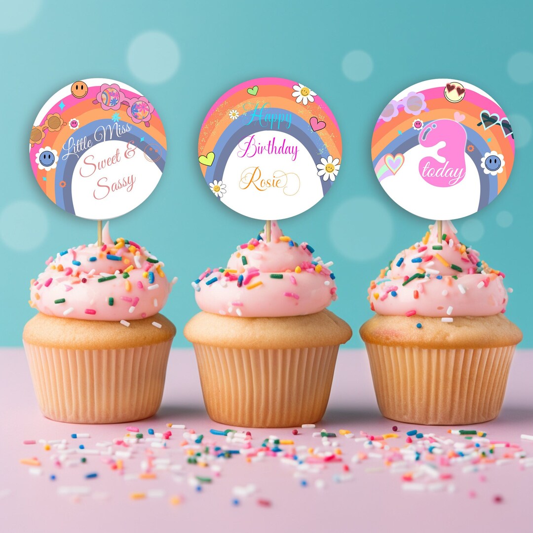 Editable Sweet & Sassy Cake Toppers, Rainbow Cake Decor, 1st Birthday ...