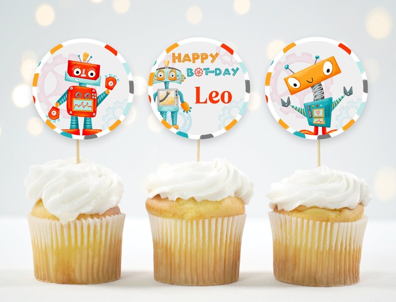 Editable Robots Cake Topper Robot Cake Decor Upgrading Age Boys Robot ...