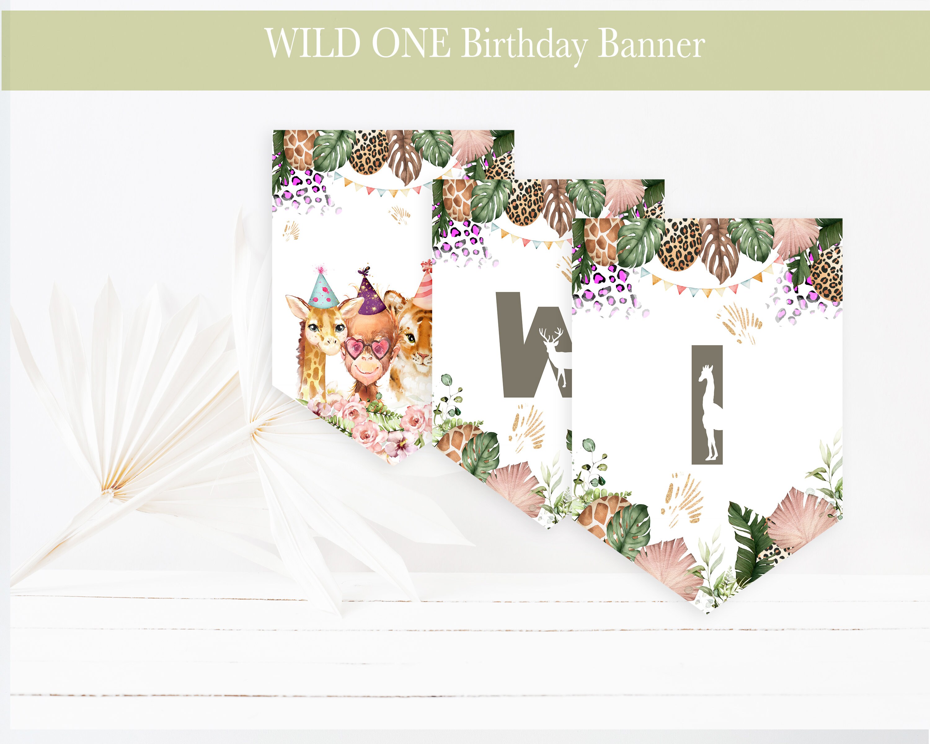 Wild One Happy Birthday Banner Printable Bunting Jungle Animals Party ...