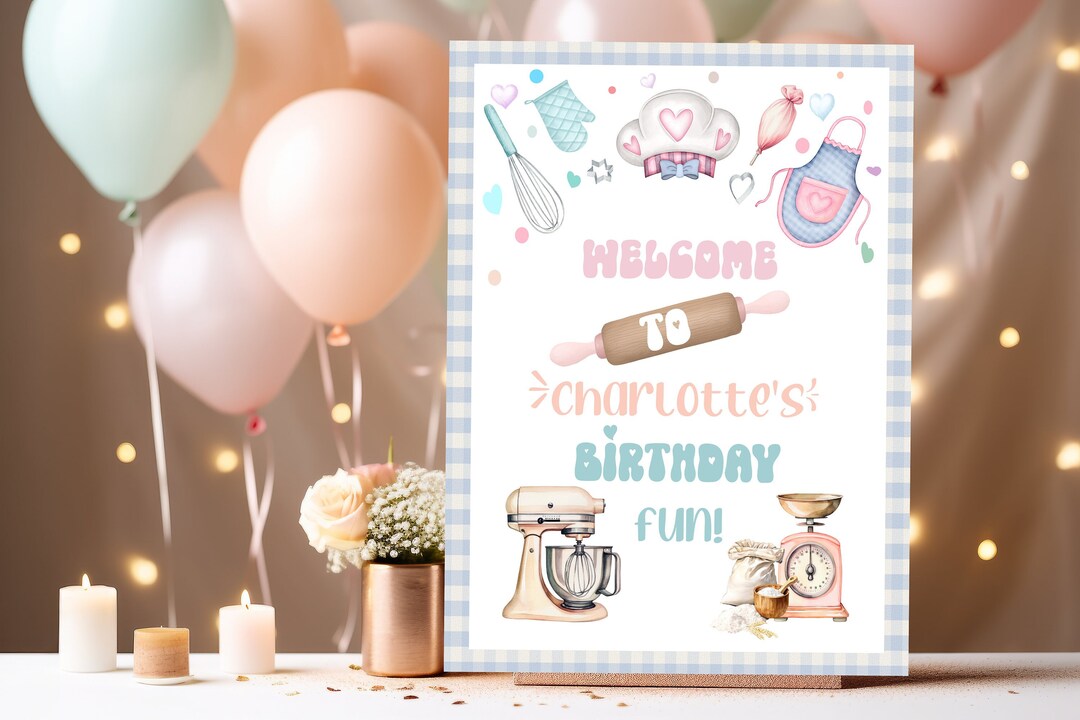 Editable Welcome Baking Sign A3 Sign, Cupcake Baking Party, Pastel Blue ...