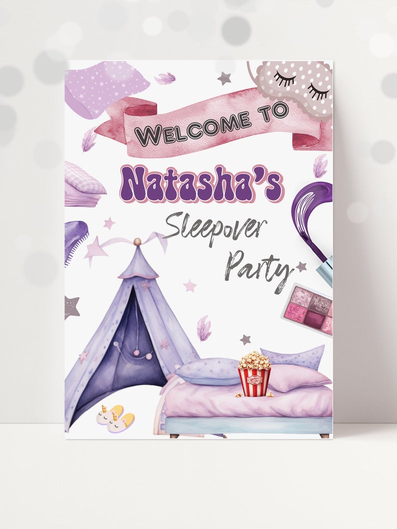 Editable Welcome Sleepover Birthday Sign A3 Sign Slumber Party Sign ...