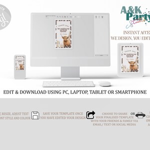 Editable Highland Cow Gift Tags, Birthday Party Favors, Baby Shower ...