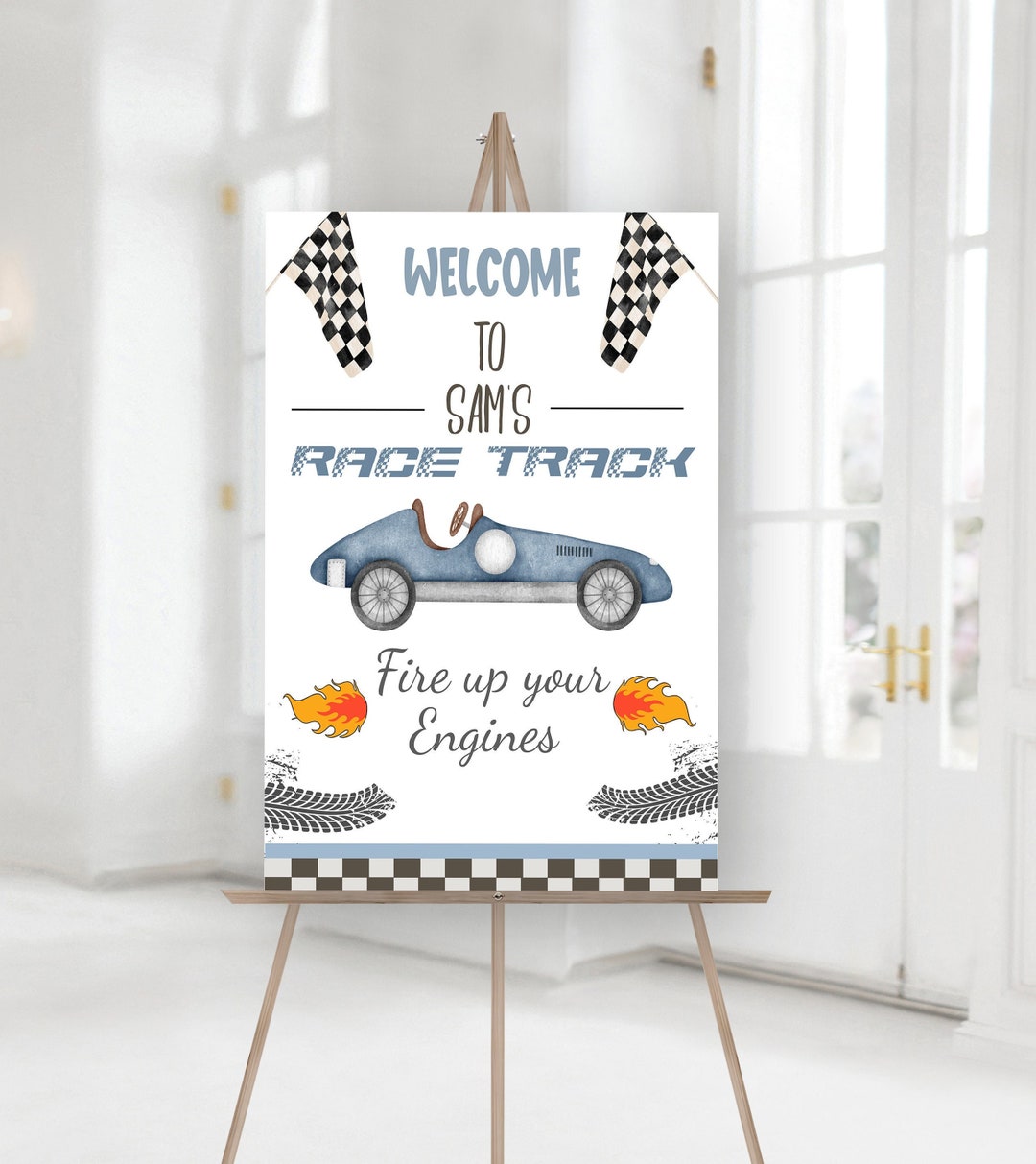 Editable Welcome Race Car Birthday Sign A3 Sign Two Fast Birthday Party ...