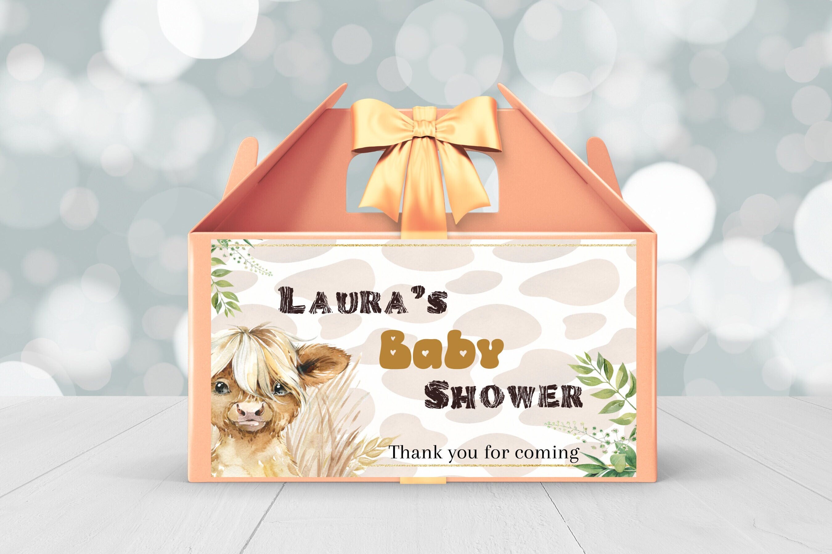 Editable Baby Shower Gable Gift Box Label Gold Birthday Favors Treat ...