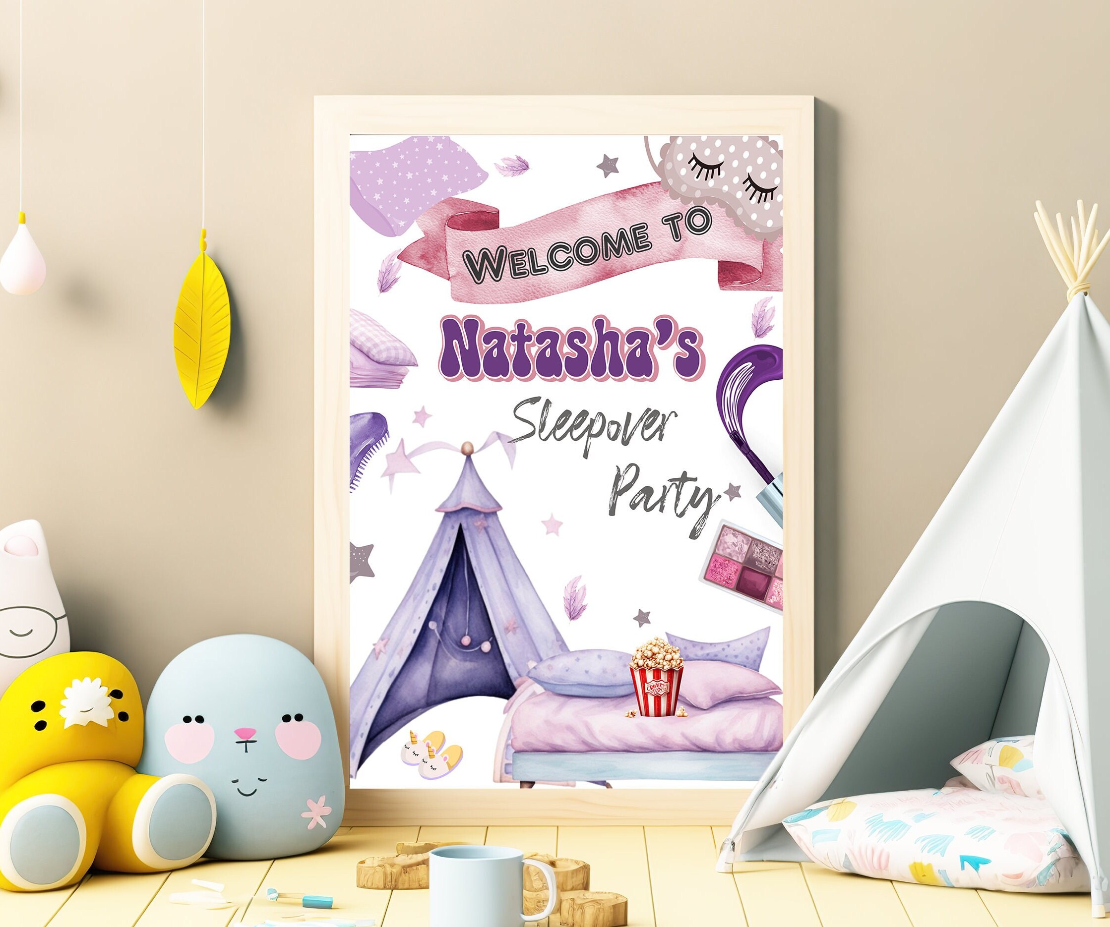 Editable Welcome Sleepover Birthday Sign A3 Sign Slumber Party Sign ...