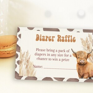 Editable Highland Cow Diaper Raffle Ticket Diaper Game Card Cow Print ...