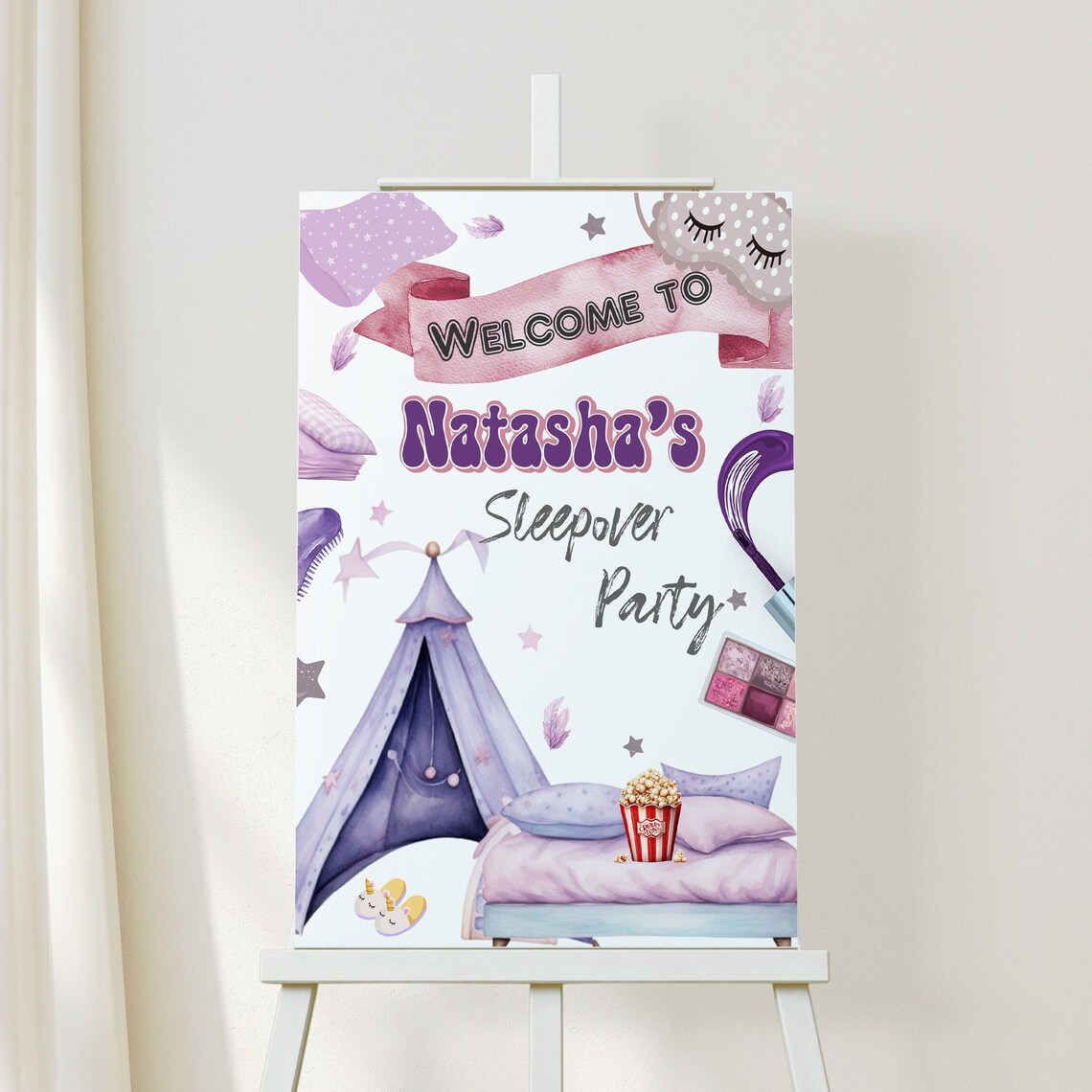 Editable Welcome Sleepover Birthday Sign A3 Sign Slumber Party Sign ...