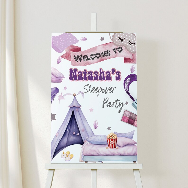Editable Welcome Sleepover Birthday Sign A3 Sign Slumber Party Sign ...