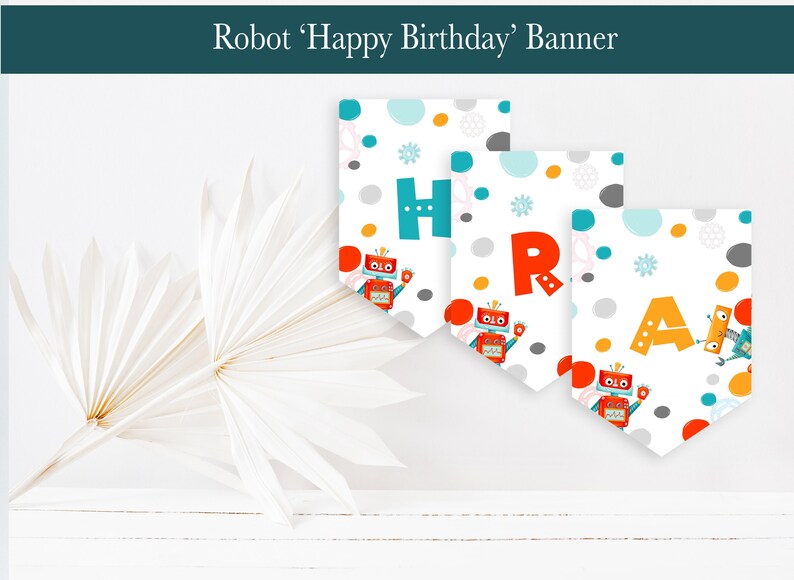 Printable Robot Happy Birthday Banner Printable Bunting Blue Nuts and ...