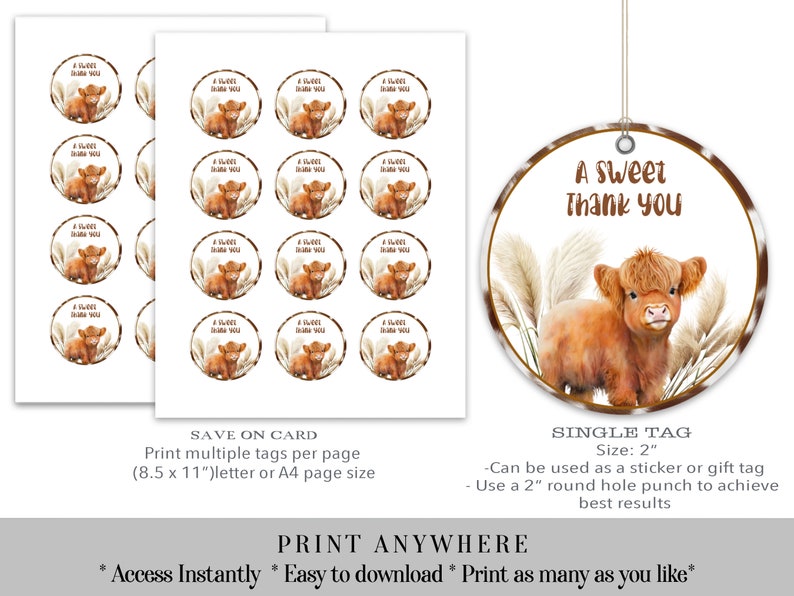 Editable Highland Cow Gift Tags, Baby Shower Tags , Gender Neutral Tags ...