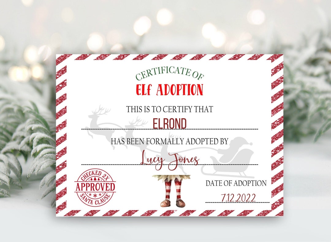 Editable Elf Adoption Certificate Adopt an Elf Letter Elf - Etsy