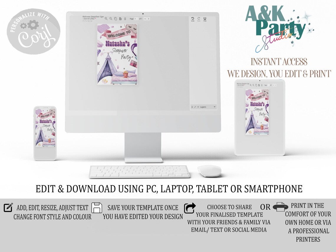 Editable Welcome Sleepover Birthday Sign A3 Sign Slumber Party Sign ...