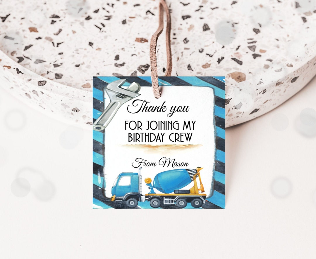 Editable Construction Crew Thank You Tags Party Favor Gift Tags Party ...