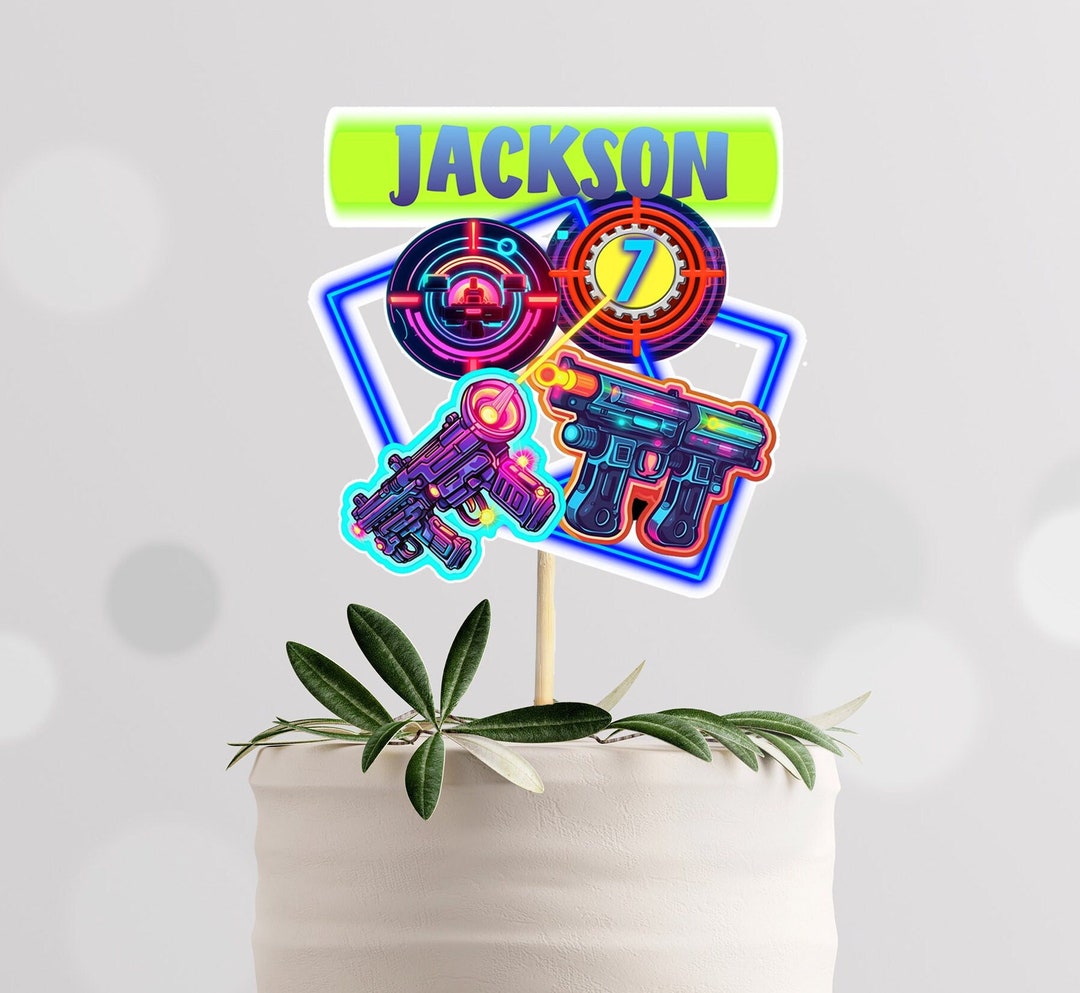 Large Laser Tag Cake Topper, Neon Cake Decor, Centrepiece, Boys ...