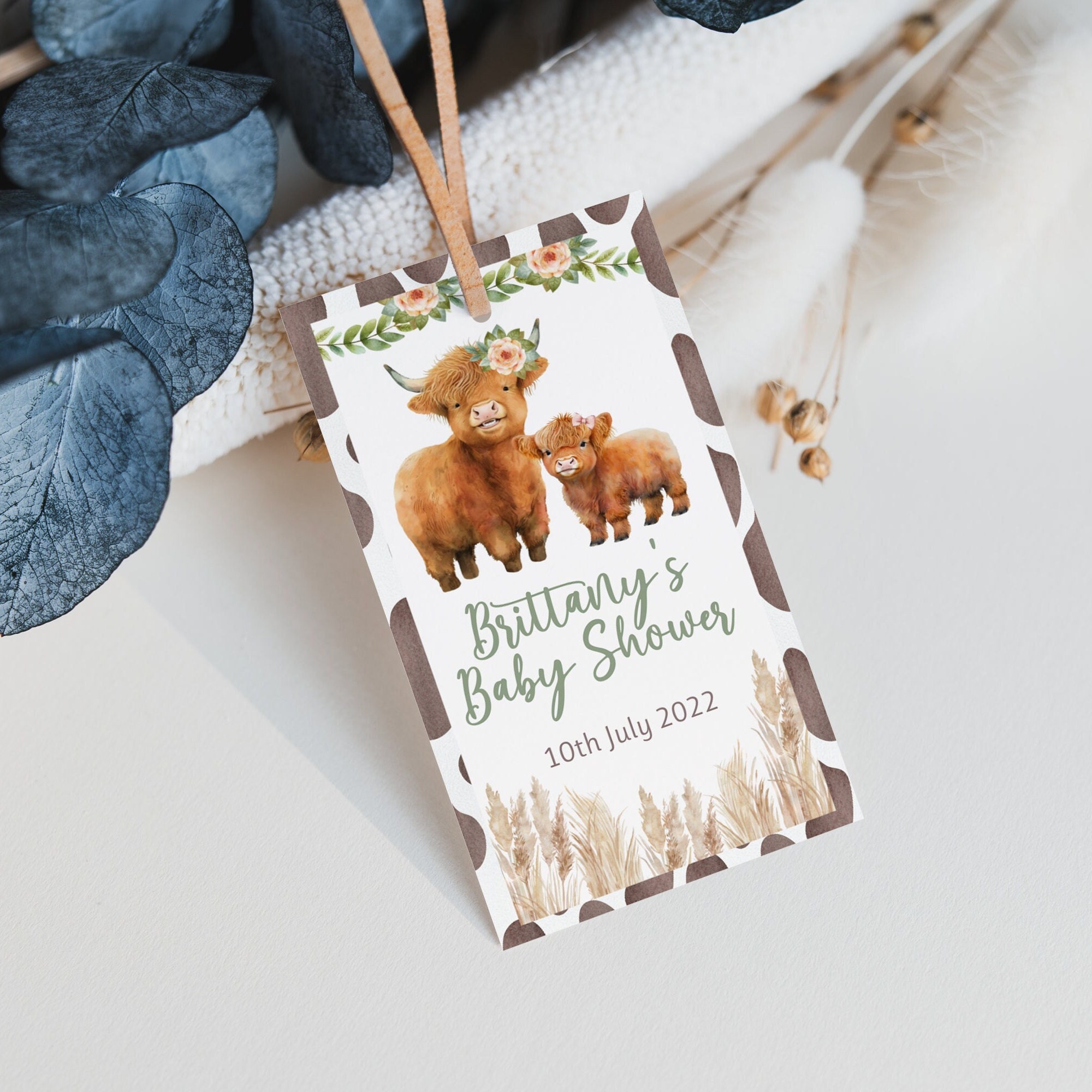 Editable Highland Cow Gift Tags, baby Shower Tags , Gender Neutral Tags ...