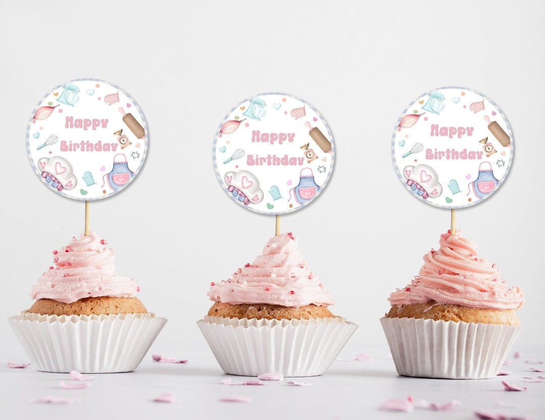 Printable Happy Birthday Cake Toppers Girls Baker Theme Birthday Party ...