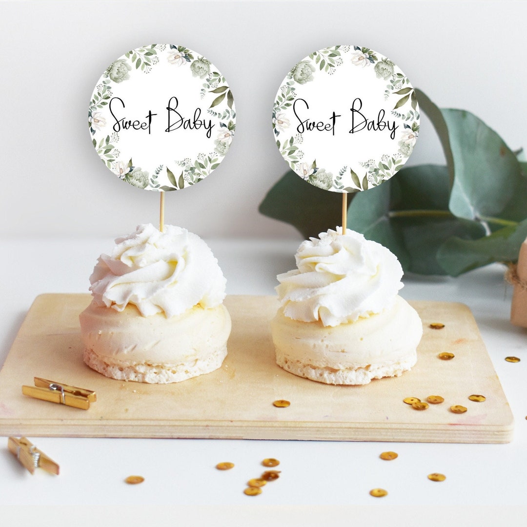 Printable Sweet Baby Cake Toppers, Neutral, Greenary, Baby Shower Cake ...