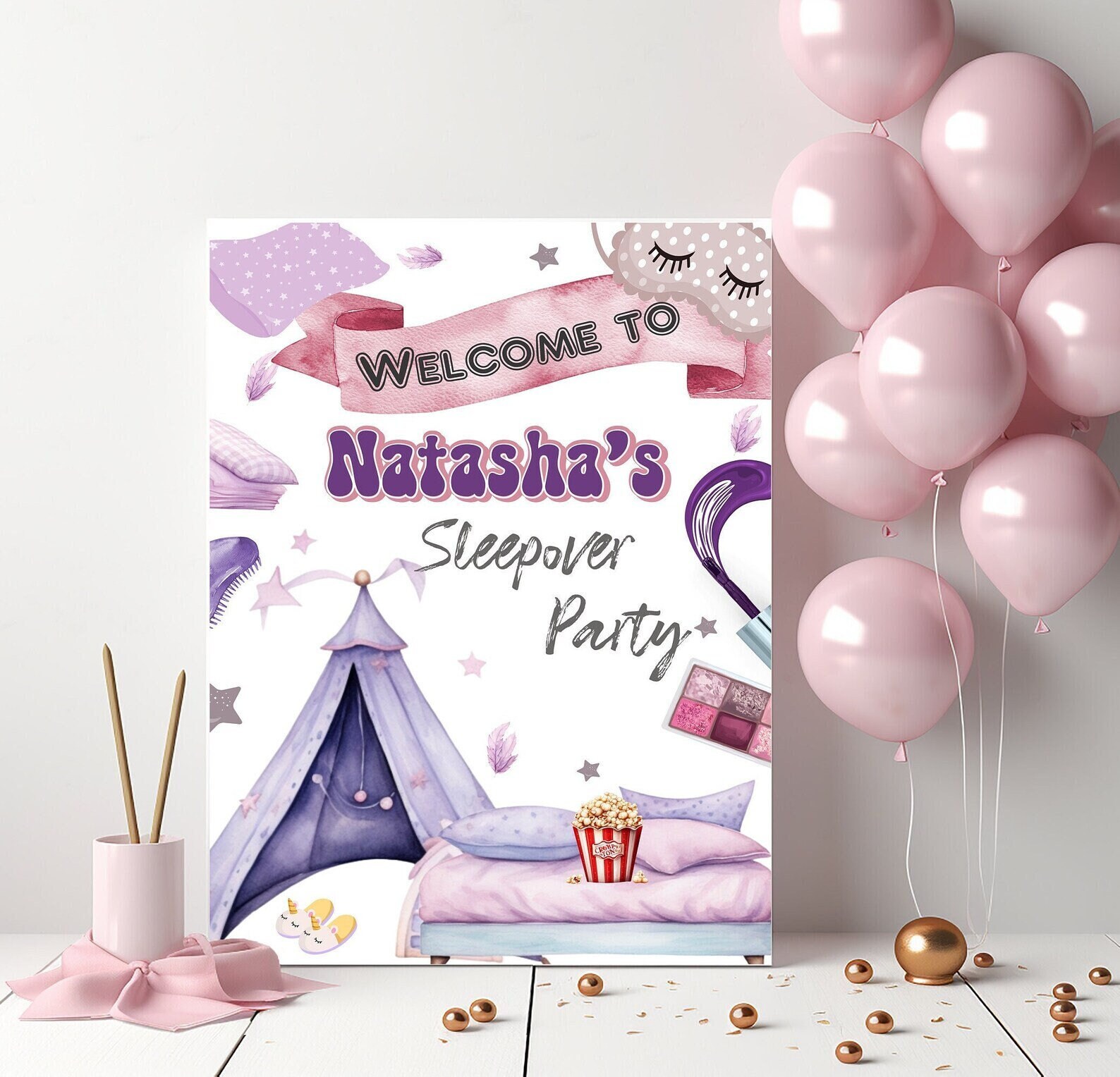 Editable Welcome Sleepover Birthday Sign A3 Sign Slumber Party Sign ...