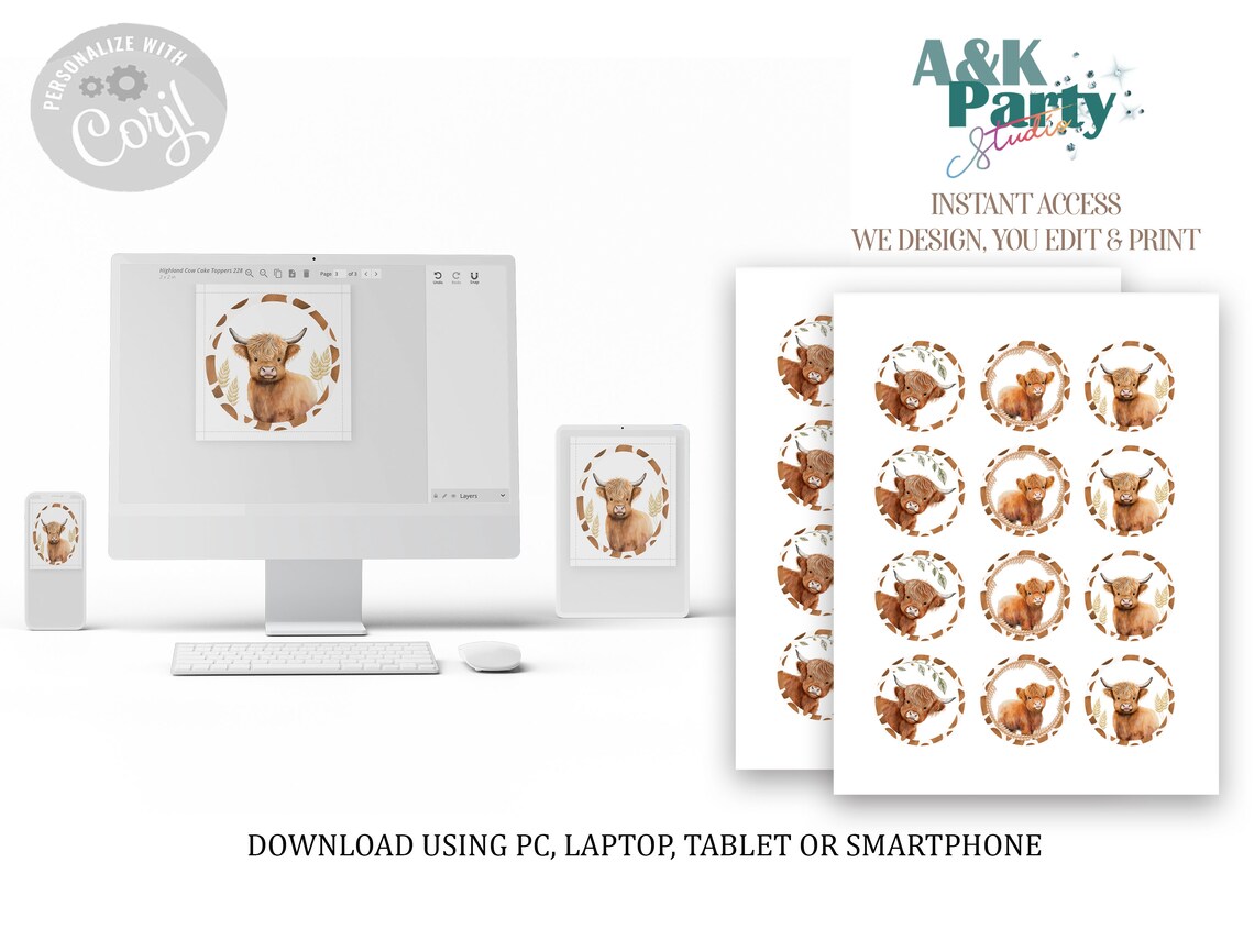Printable Highland Cow Cake Toppers Baby Shower, Birthday Party Favors ...