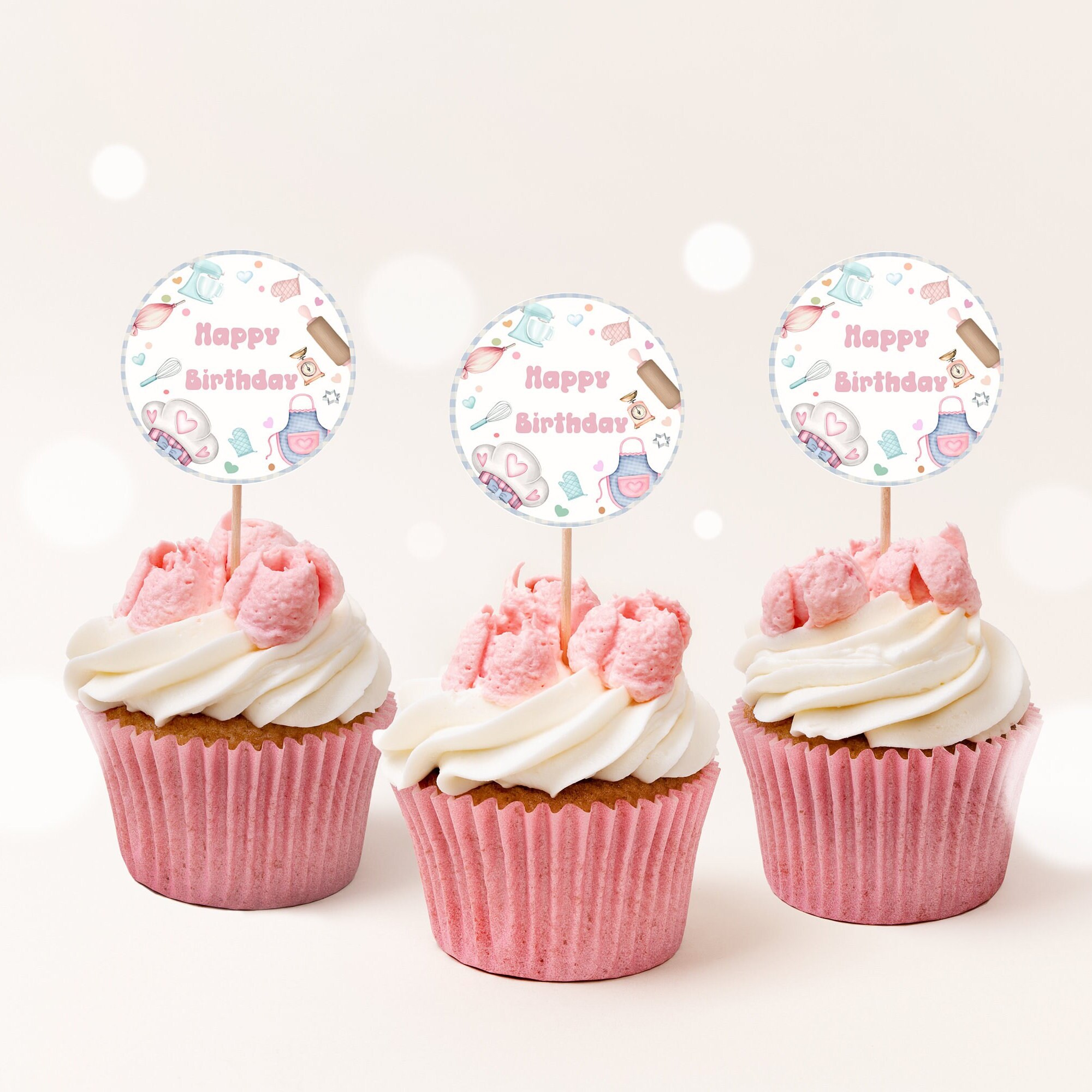 Printable Happy Birthday Cake Toppers Girls Baker Theme Birthday Party ...