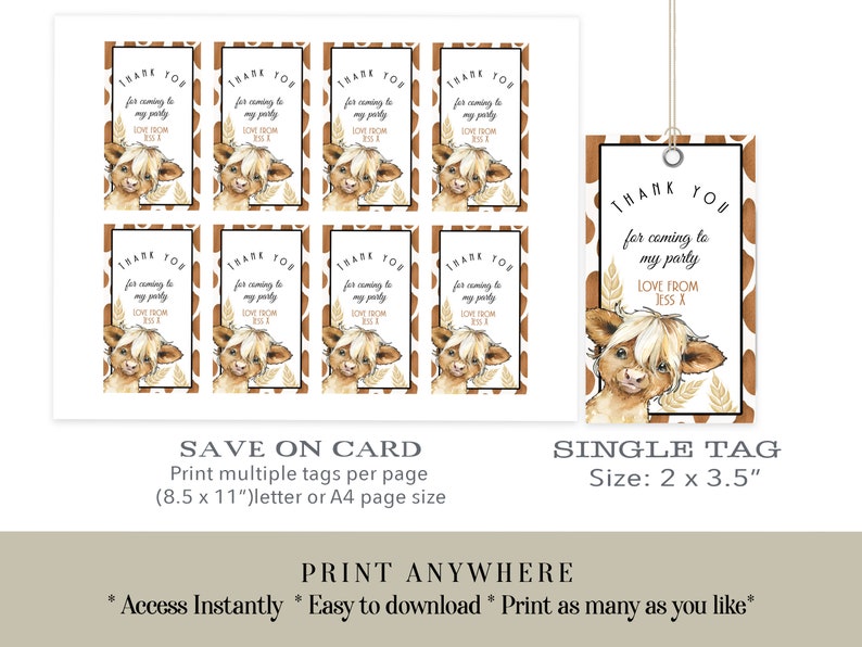 Editable Highland Cow Party Favor Tags Cow Animals Wild - Etsy