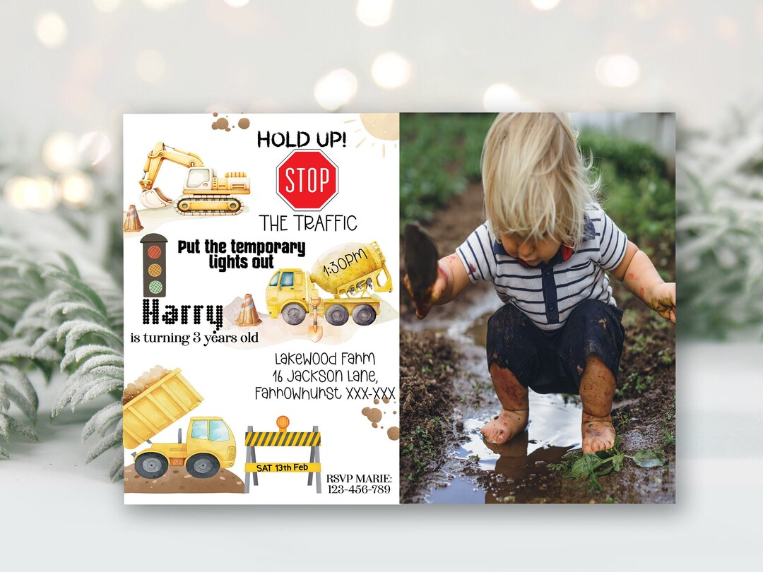 Editable Boys Party Invitation Construction Birthday Invitation Dump ...