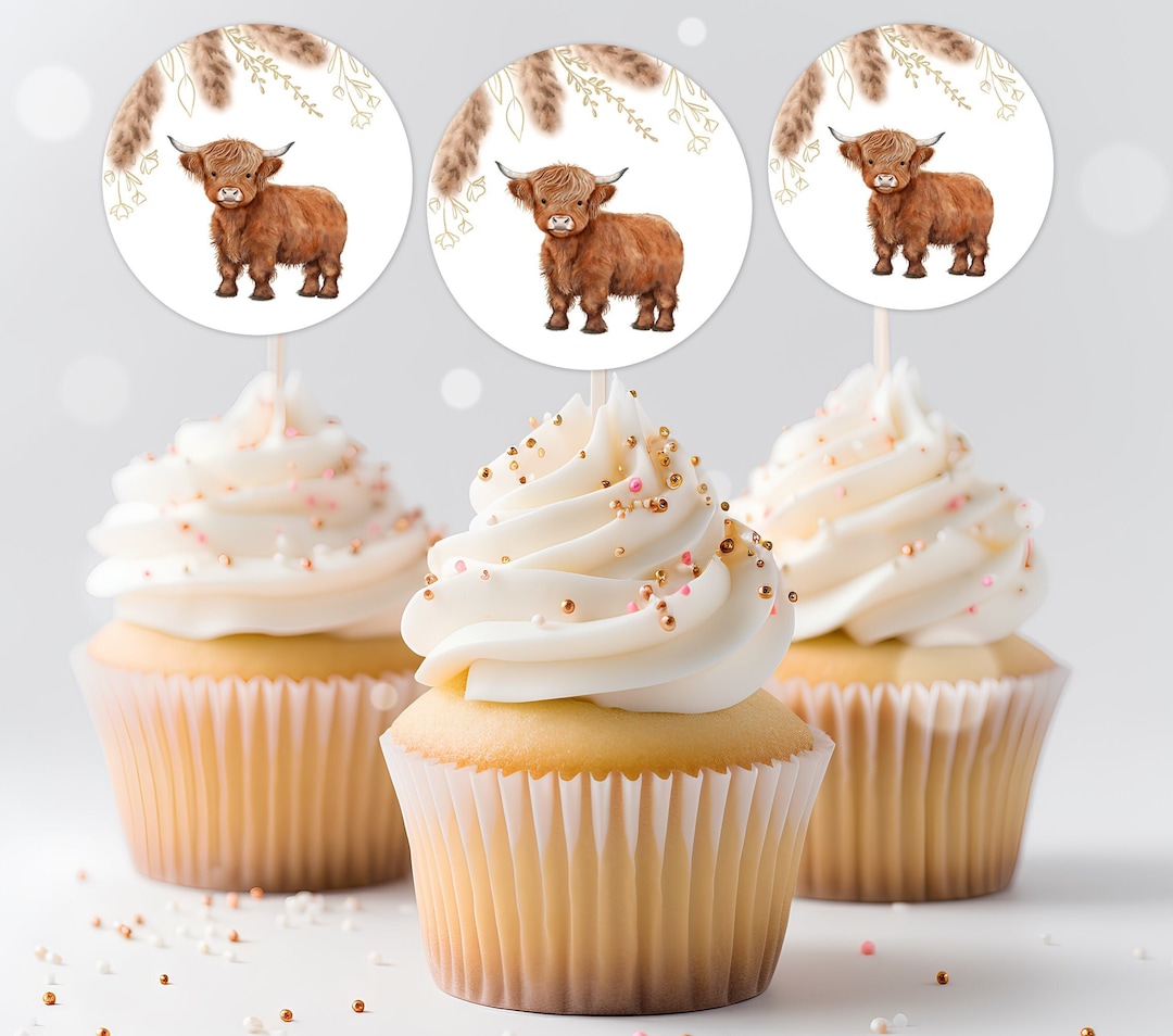 Printable Highland Cow Cake Toppers Baby Shower, Birthday Party Favors ...