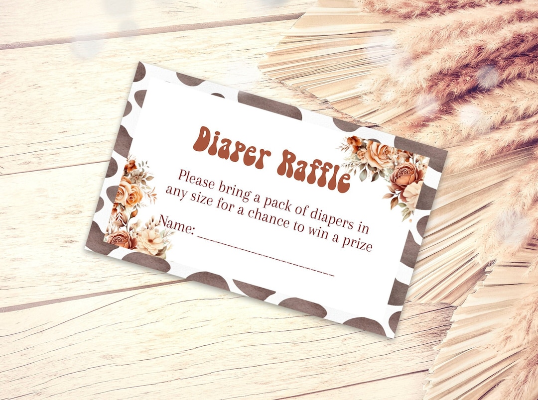 Editable Diaper Raffle Ticket Diaper Game Card Cow Print, Baby Shower ...