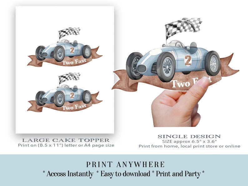 Printable Two Fast Cake Topper, Centrepiece, Race Car 2nd Birthday, Car ...