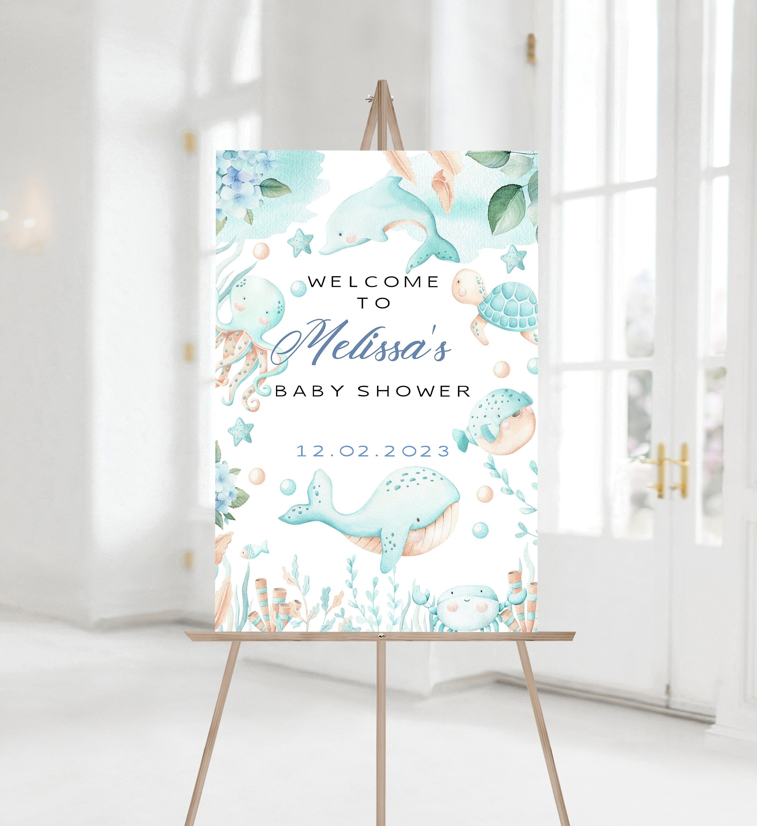 Editable Welcome Sea Creatures Sign A3 Sign Animals Pastel Blue Party ...