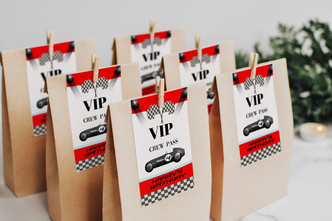 VIP Crew Pass Party Favor Tags Birthday Thank You Tags Label Race Car ...