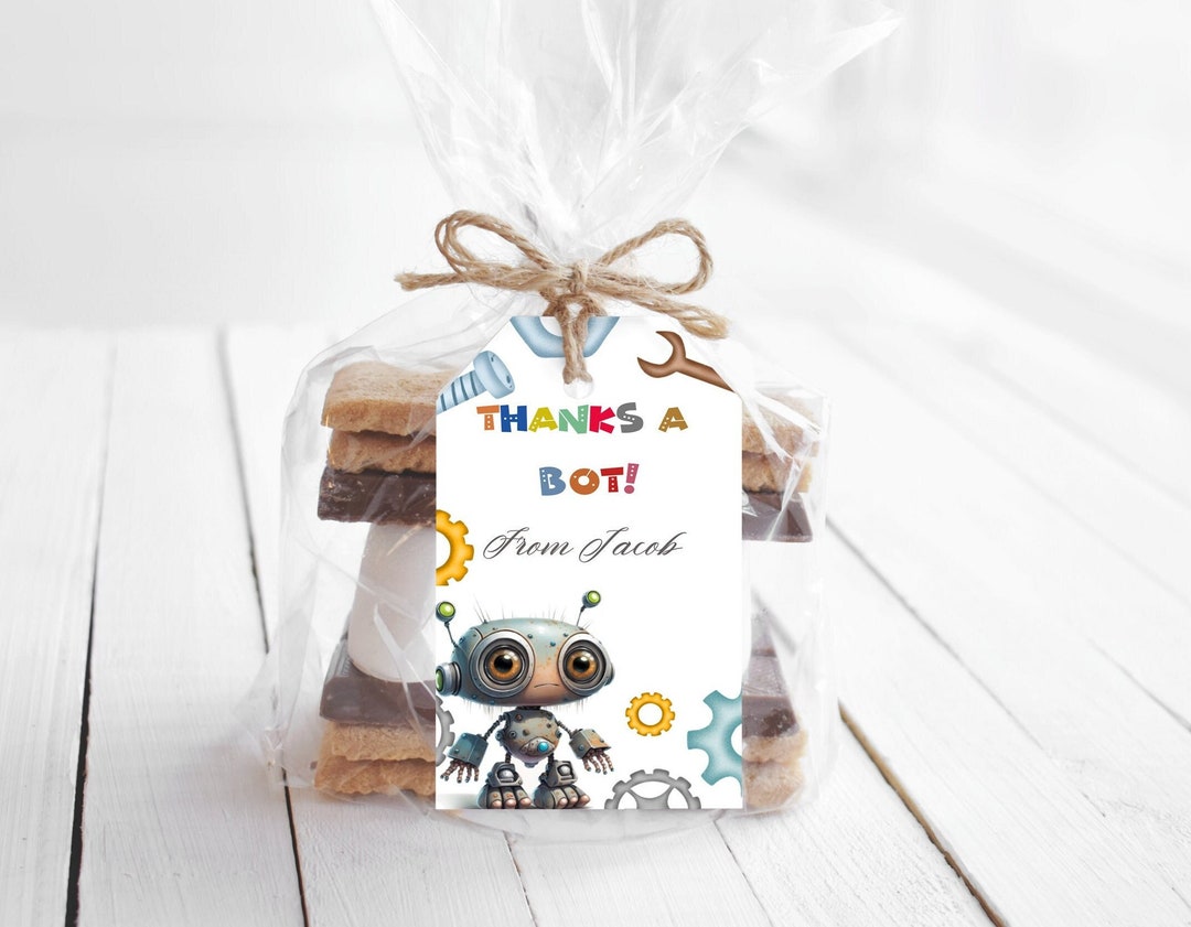 Editable Thanks a Bot Boys Party Favor Tags , Robot Gift Tags Labels ...
