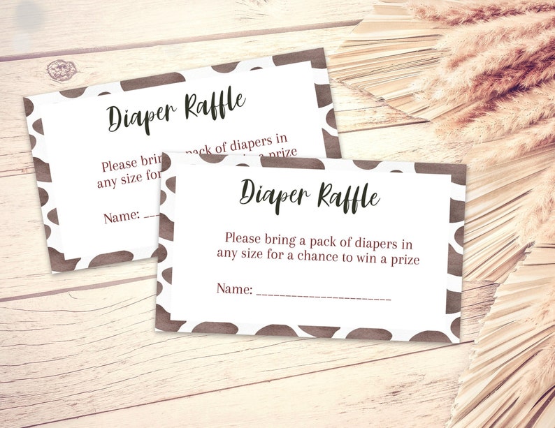 Editable Diaper Raffle Ticket Diaper Game Card Cow Print, Baby Shower ...