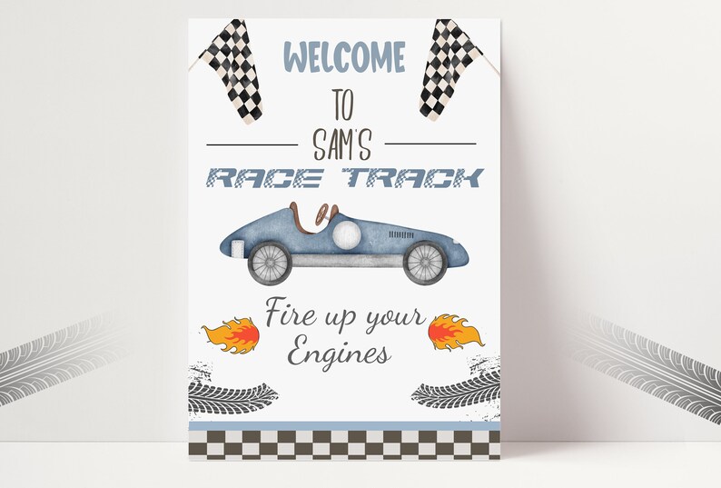 Editable Welcome Race Car Birthday Sign A3 Sign Two Fast Birthday Party ...