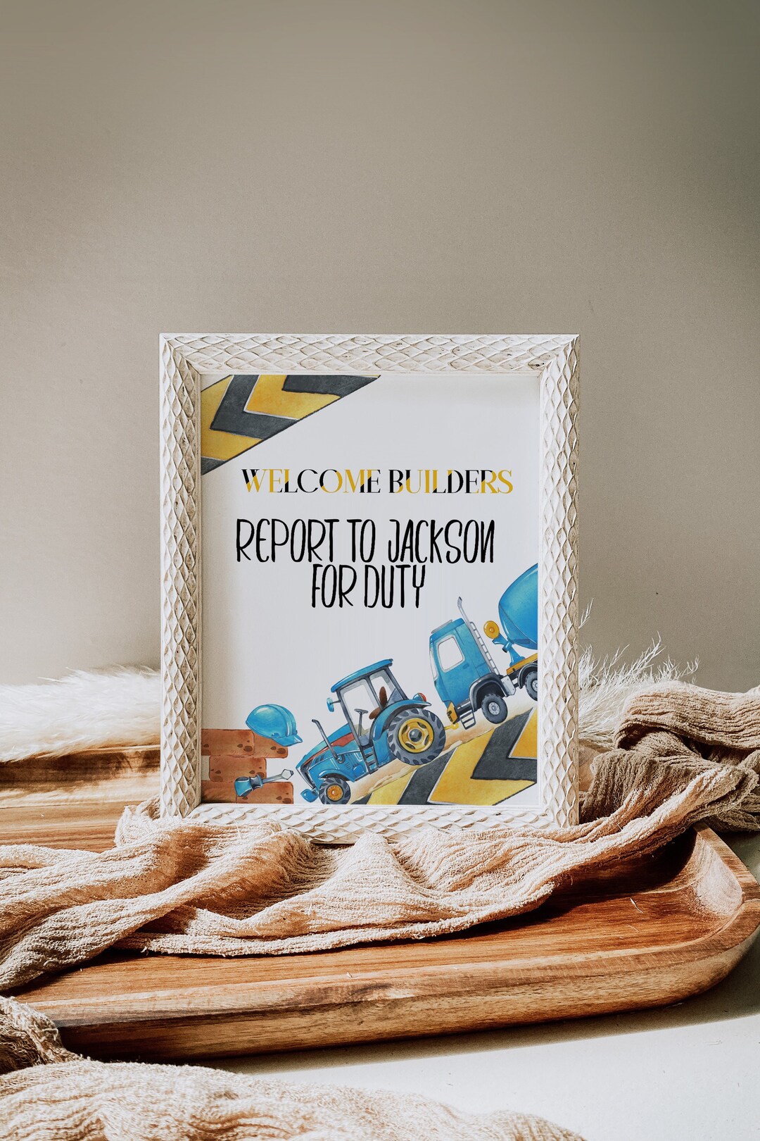 Editable Welcome Construction Birthday Sign Party Blue Diggers Welcome ...