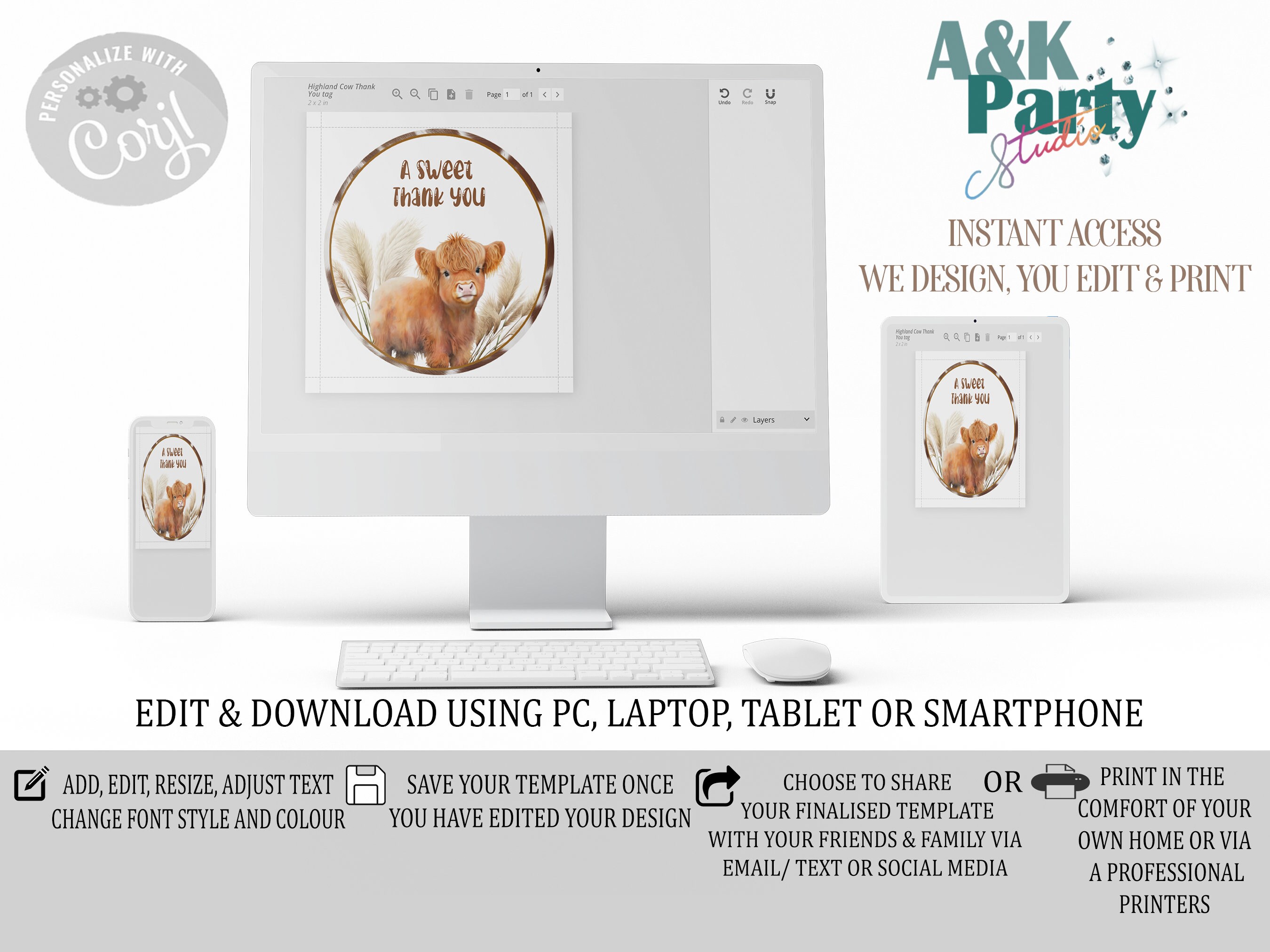 Editable Highland Cow Gift Tags, Baby Shower Tags , Gender Neutral Tags ...