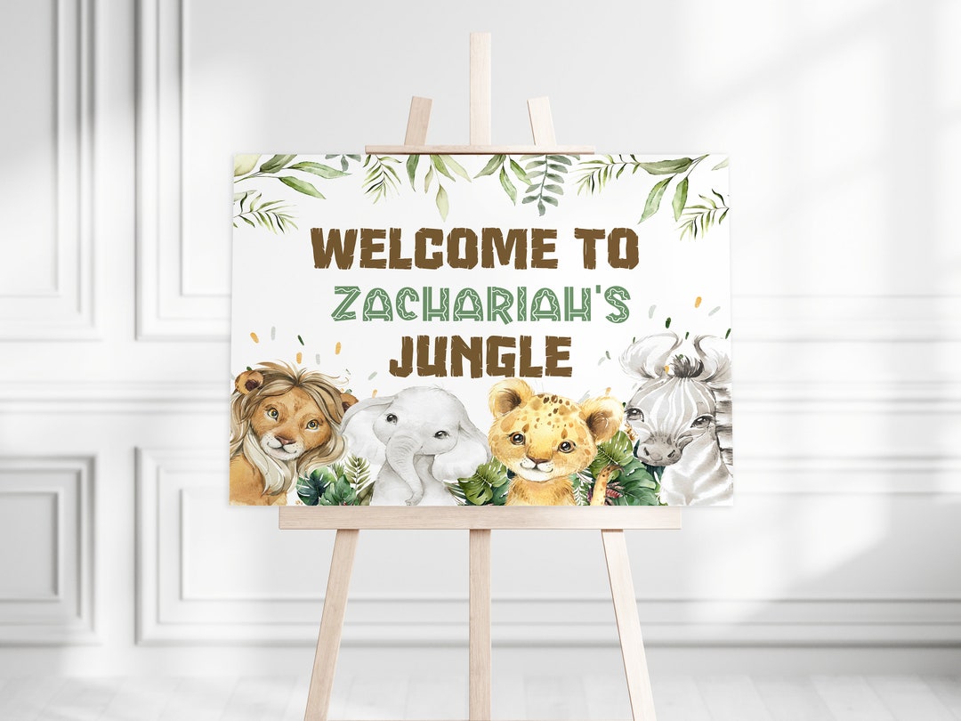 Editable Jungle Animals Welcome Sign Party Animals Sign Zoo Safari ...