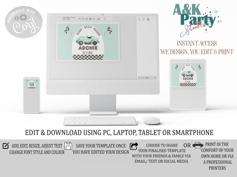 Editable Thank You Race Car Label Green Gift Box Label, First Birthday ...