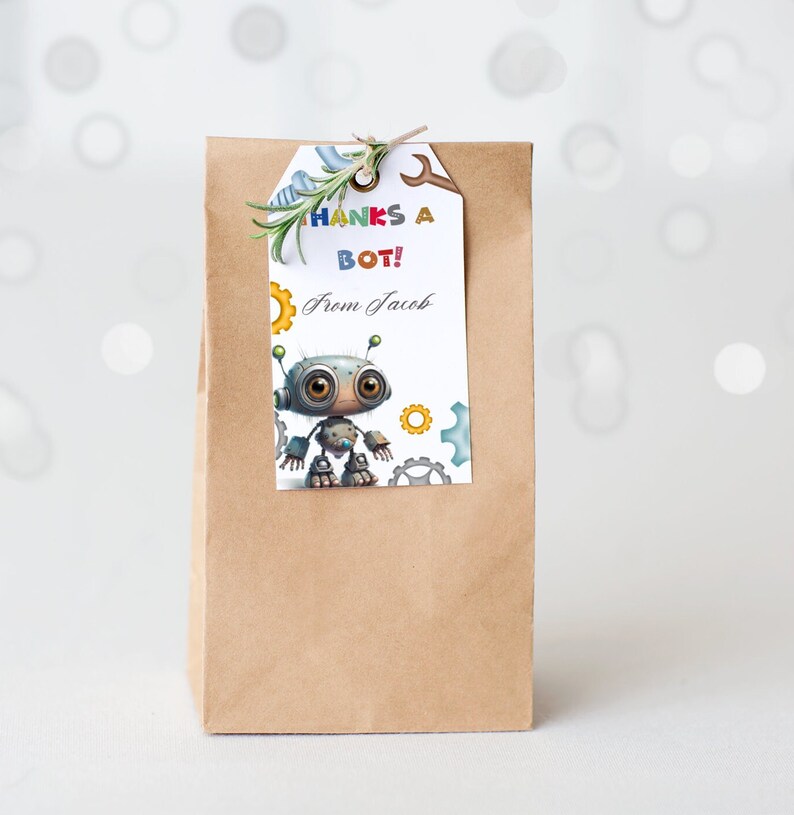 Editable Thanks a Bot Boys Party Favor Tags , Robot Gift Tags Labels ...