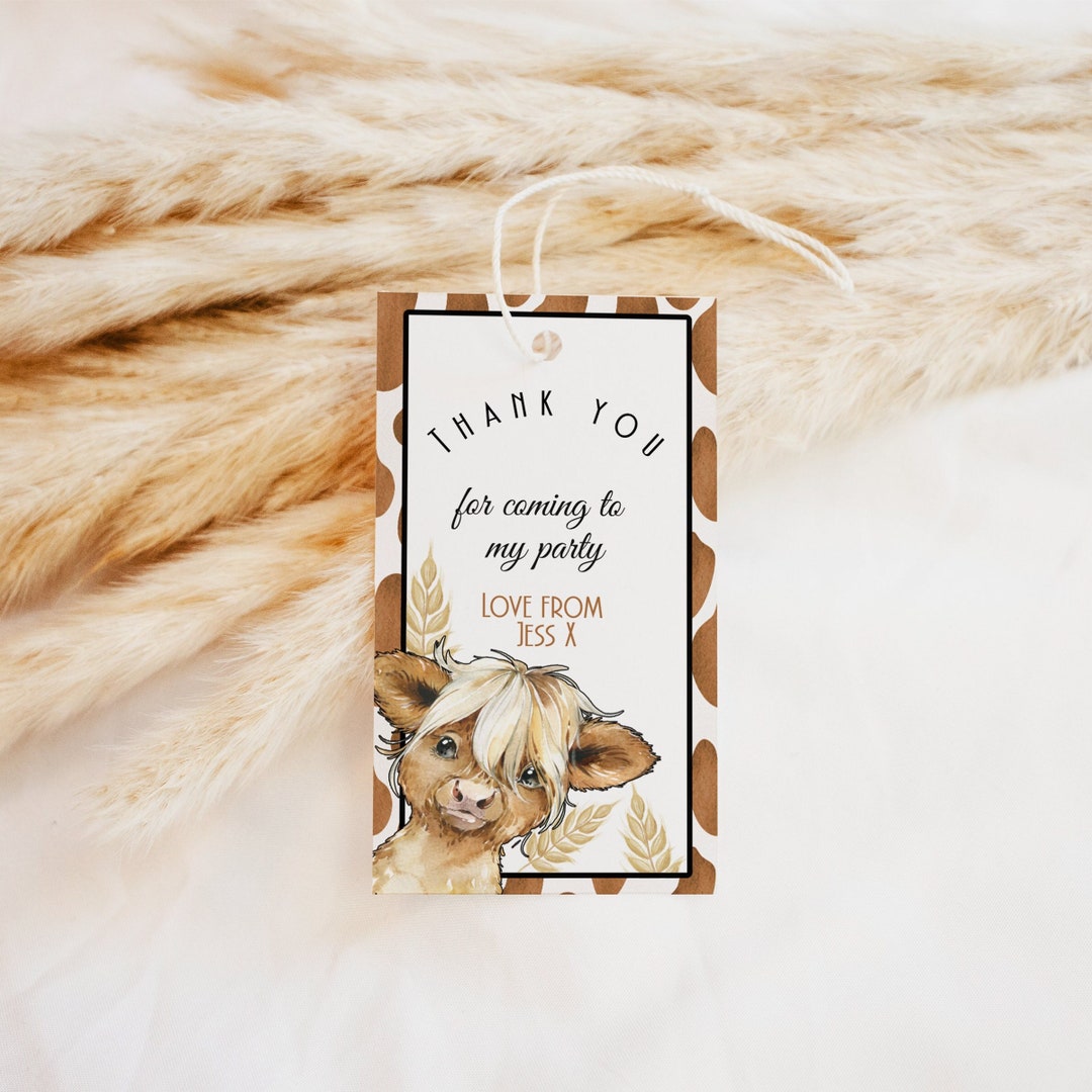 Editable Highland Cow Party Favor Tags Cow Animals Wild Birthday Thank ...