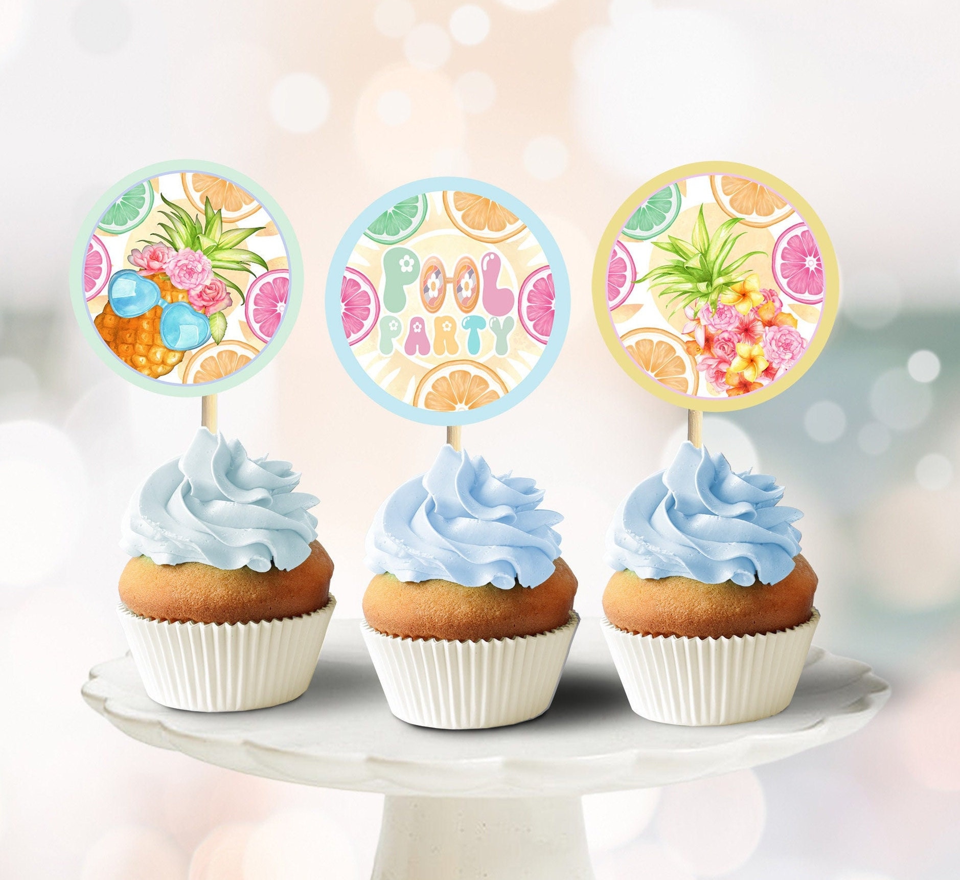 Printable Pool Party Cake Toppers , Birthday Party Favors Cupcake ...
